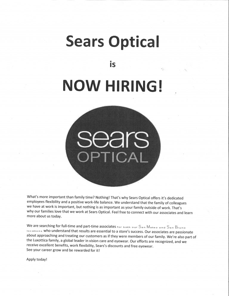 Hemet Valley Mall » Sears Optical Now Hiring!