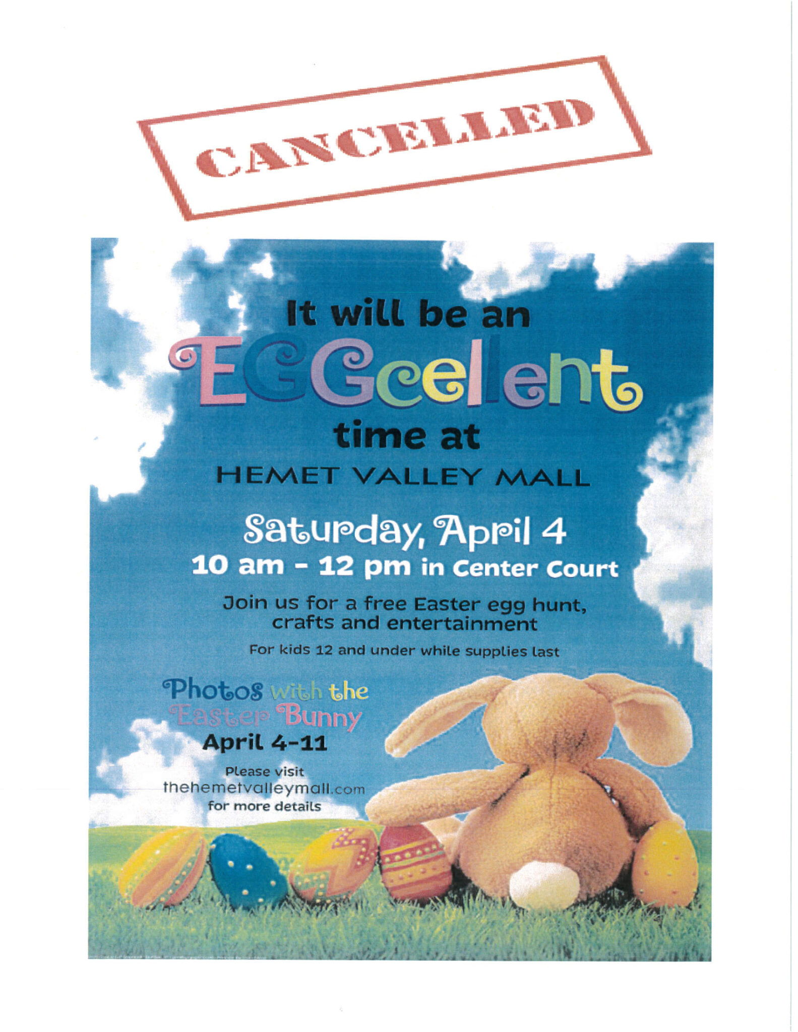 Hemet Valley Mall » April Easter Event Cancelation